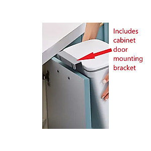 Kitchen Gear. Hanging Trash can with Cabinet Bracket and lid. 2.4 Gallon. Functions as a Small Garbage can or Compost bin. Hangs in Kitchen or Bathroom Using Cabinet Bracket or Wall Hanger.