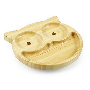 PandaEar Bamboo Wooden Baby Plates with Suction- Divided Unbreakable- Non-Slip (Owl Shape)