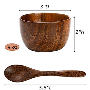 Lyellfe Set of 4 Acacia Wooden Bowl, 4 Oz Dipping Sauce Bowl with Spoon, 3 Inch Small Charcuterie Dish, Soup Water Cup for Condiments, Jam, Nuts, Appetizer, Snack, Yogurt