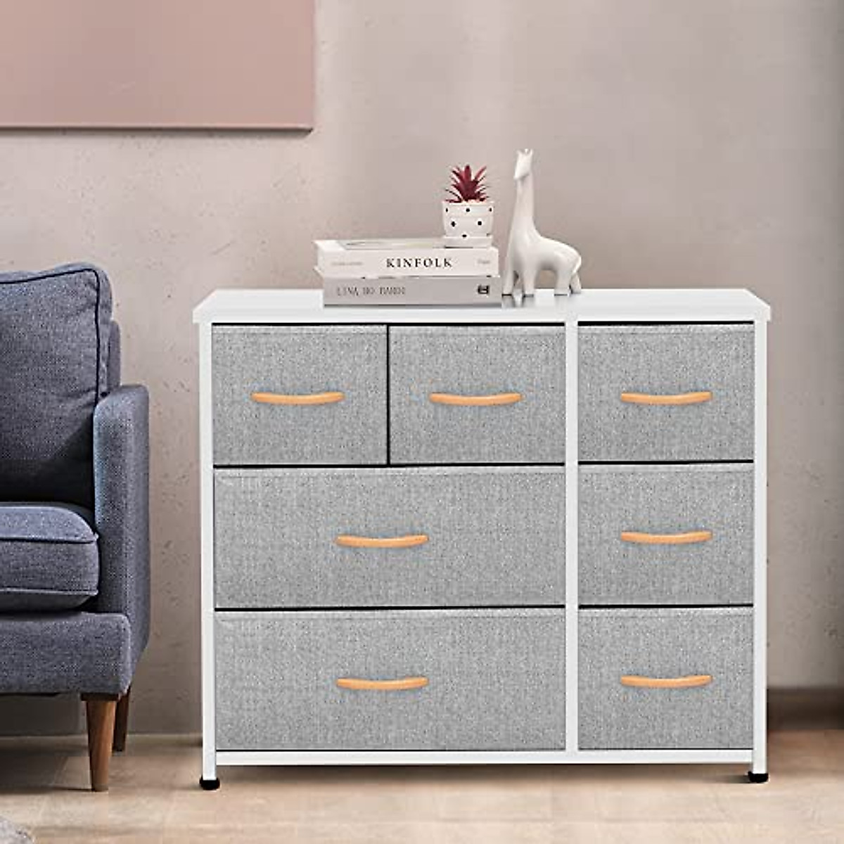 AZL1 Life Concept Dresser Storage Furniture Organizer-Large Standing Unit for Bedroom, Office, Entryway, Living Room and Closet-7 Removable Fabric Drawers, Light Grey