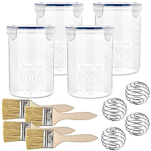 Akamino 4 Set Paint Storage,Touch up Paint Container with Stainless Steel Mixing Ball and Paint Brush, 1000ml Airtight Paint Cups Paint Container for Repainting Leftover Paint