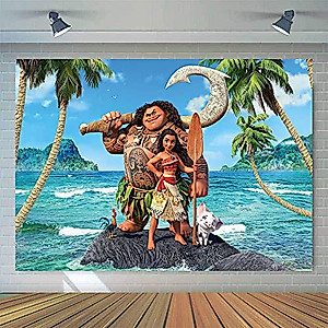 7x5ft Moana Maui Beach Theme Backdrop Baby Shower Girl Birthday Party Background Cake Table Dress-up Large Banner Supplies
