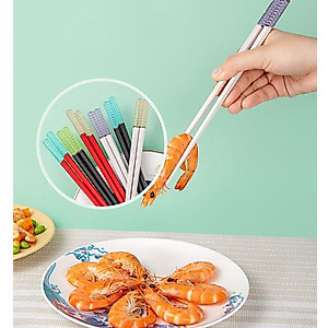 Slivek 5 Pair Reusable Chopsticks Dishwasher Safe, 9.45 inch/24 cm Non-Slip Fiberglass Home/Restaurant Chopsticks, Chinese/Japanese Korean Style Chopsticks (Black)