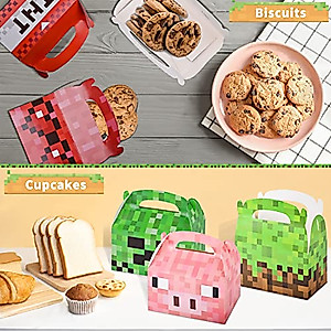 Gatherfun Miner Pixel Style Treat Boxes 24 Pieces Candy Gable Boxes Goodies Boxes Cardboard Present Boxes with Handles for Pixel Birthday Game Party Favors, 6 x 3.5 x 3.5 Inches, 6 Designs