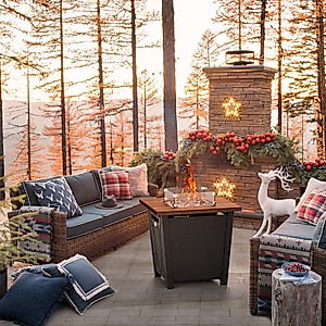 Ulsum Outdoor 28 Inch Gas Fire Table, 50,00 BTU Square Metal GasOutdoor Fire Pit Table with Lid, Glass Wind Guard, Waterproof Cover and Lava Rocks, Propane Fire Pit Table Small Fire Pit for Outside