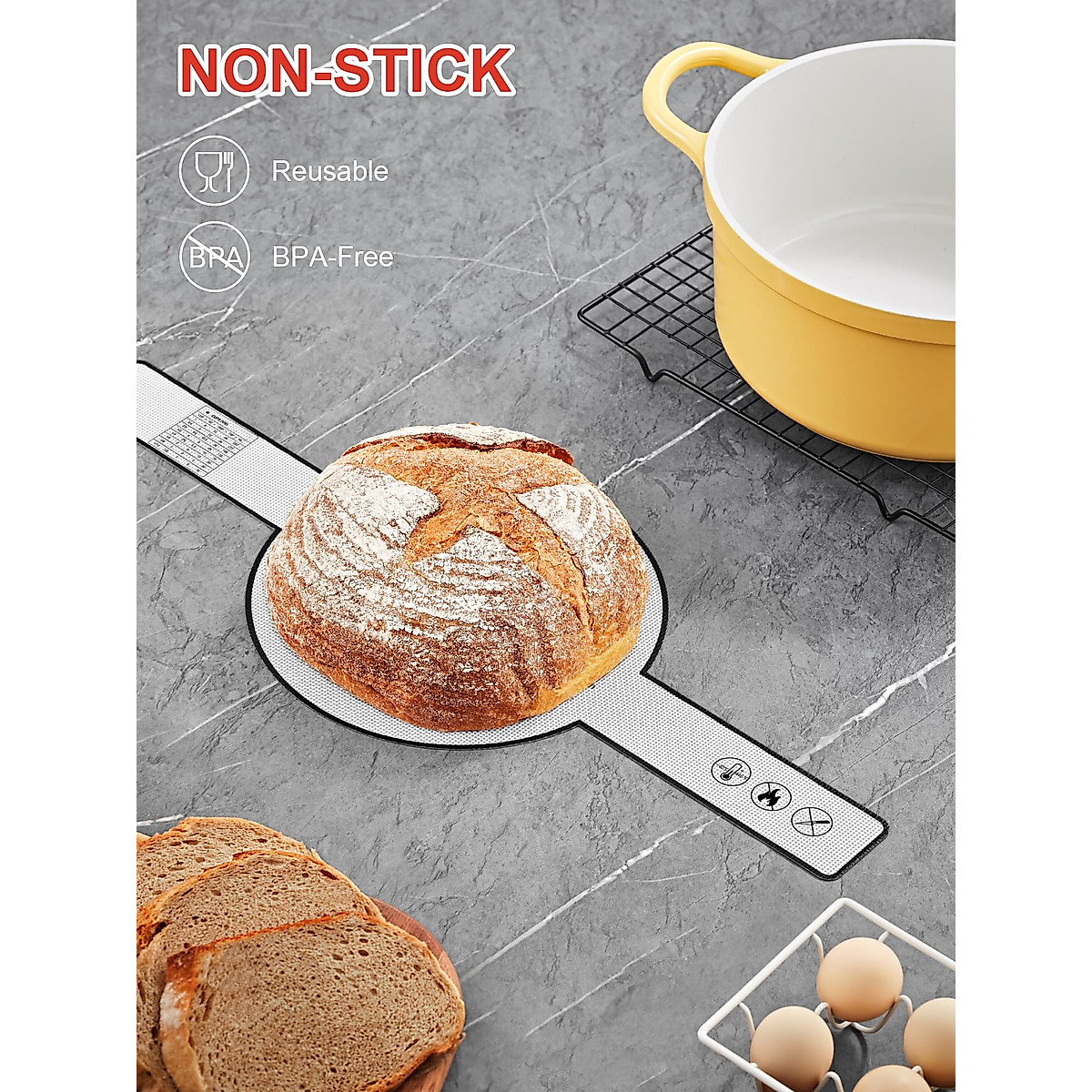 SMARTAKE 2-Pack Silicone Bread Sling for Dutch Oven, Reusable Bread Baking Mats with Long Handles, Include Spatula, Non-Stick Bread Baking Sheet Liners for Transferable Dough Pastry (Red & Black)