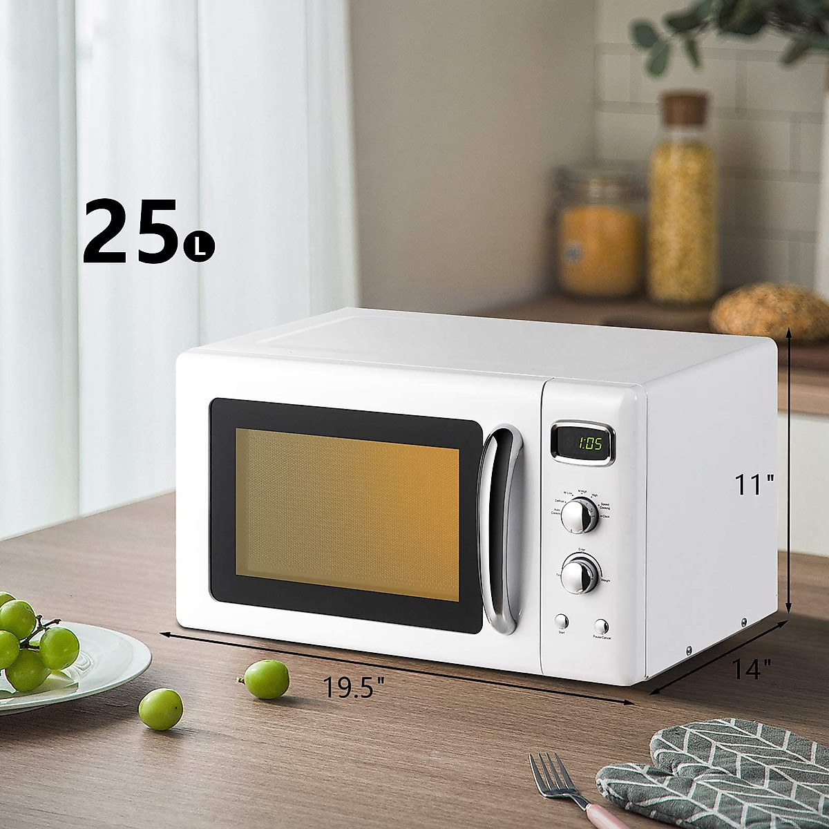 ARLIME Retro Microwave, 900W/0.9Cu.Ft, Small Countertop Microwave w/Defrost & Auto Cooking, LED Display, Pull Handle, Easy Clean Stainless Steel Interior, Child Lock, ETL Certification, Microwave Oven