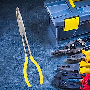 BQKKWIN 11 Inch Long Reach Long Nose Pliers Designed for Mechanics, Technicians, and Contractors Work with Delicate or Difficult-to-Reach Pieces Milled-Jaws Steel “90° Degree Bent Nose Plier