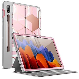 Popshine Marble Series Designed for Samsung Galaxy Tab S7 / S8 Case, Full Body Premium 360 Degree Protective Folio Cover with Built-in Screen Protector, Liquid Marble Pink