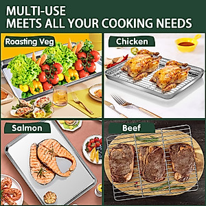 CEKEE Baking Sheet with Rack Set (2 Baking Pans + 2 Baking Racks), Stainless Steel Cookie Sheets for Baking Nonstick, Heavy Duty Jelly Roll Pans, Warp Resistant & Rust Free, Size 16 x 12 x 1 Inches