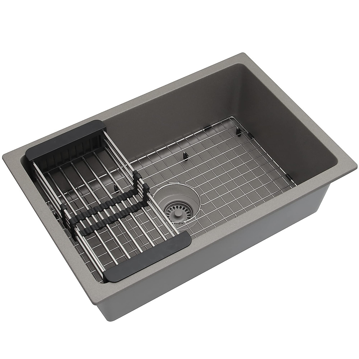 MILOSEN Granite Gray Kitchen Sink, 28 * 18 Inch Undermount Kitchen Sinks, Single Bowl Kitchen Sink Grey