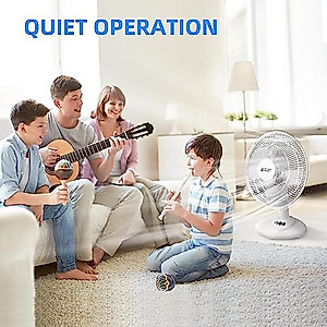 BEYOND BREEZE Oscillating Table Fan Quiet 3-Speed 12-Inch Adjustable Tilt Fan with Safety Grill, Ideal for Home, Office, Dorm