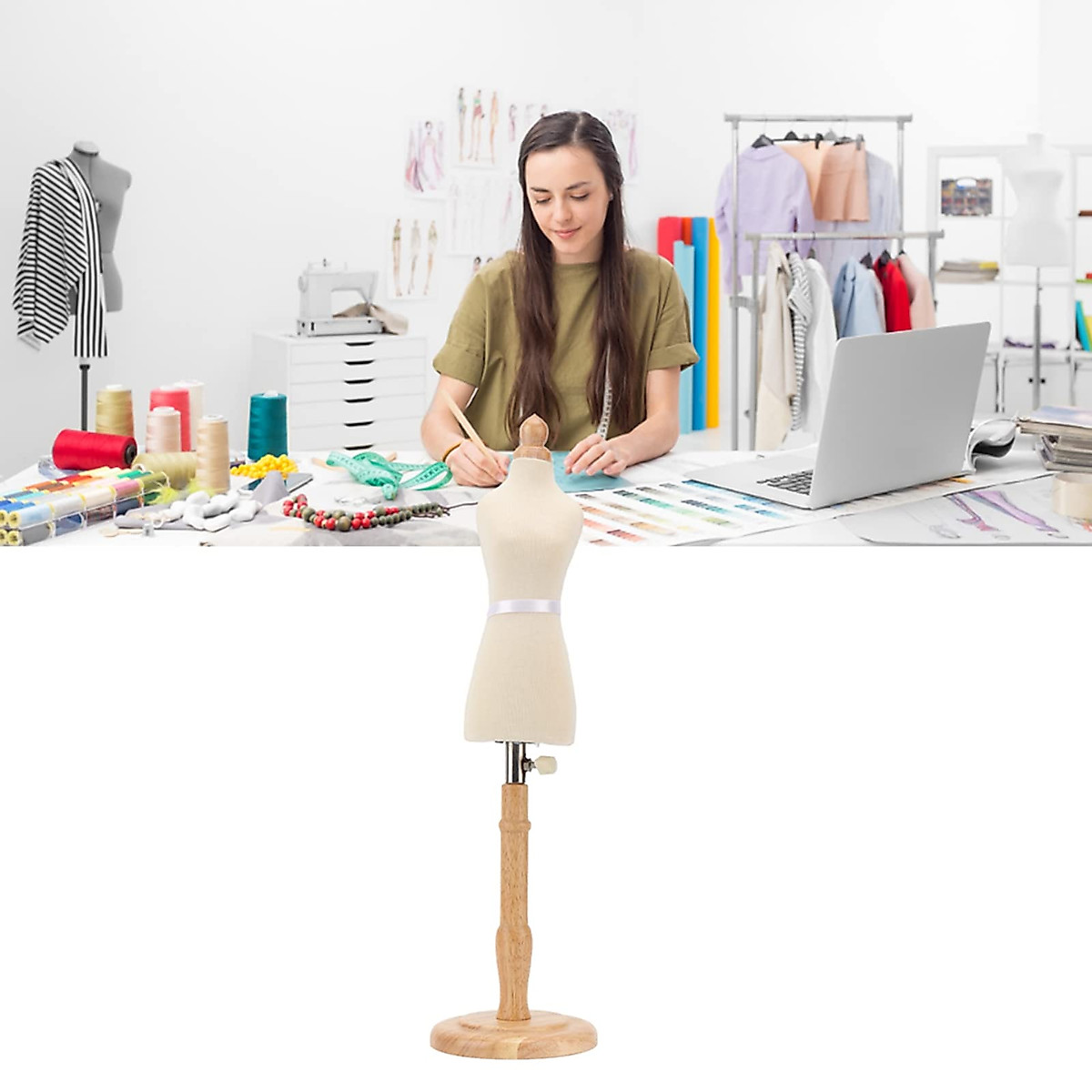 Female Dress Form Teacups Dressmaker Beech Wood Sewing Dress Form with Wooden Base for Clothing Display