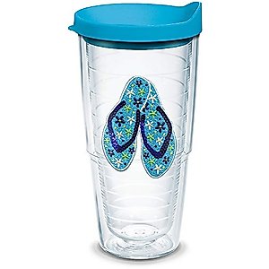 Tervis Sequins Flip Flops Made in USA Double Walled Insulated Tumbler Cup Keeps Drinks Cold & Hot, 24oz, Clear