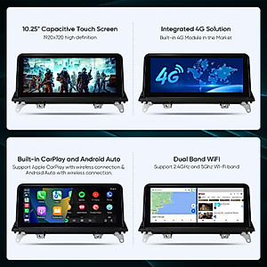 For BMW X5 E70 X6 E71 2011 2012 2013 CIC Upgrade Stereo Car Radio Qualcomm 665 (4GB + 64GB) Built-in 4G LTE Module GPS Navigation Wireless Apple CarPlay Android Auto 10.25 inch 1920 x 720 Touch Screen