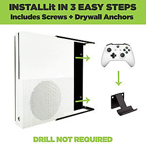 HIDEit Mounts X1S Black Bundle, Wall Mount for Xbox One S and Two Controller Wall Mounts to Safely Store Your Xbox One S and Xbox Controllers Near or Behind TV