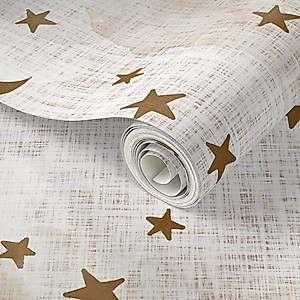 Peel & Stick Wallpaper Swatch - Dark Gold Stars Moon Night Sky Celestial Brown Copper Taupe Custom Removable Wallpaper by Spoonflower