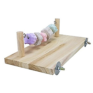 Pet Wood Perch Platform Springboard with Mineral Stone Molar Toy for Chinchilla Guinea Pig Rat Parrot Bird