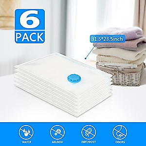 Vacuum Storage Bags, 80% More Space Saver Bags, 6 Pack Vacuum Compression Storage Bags for Comforters, Clothes, Blanket, Bedding, 6Pack 60x80cm