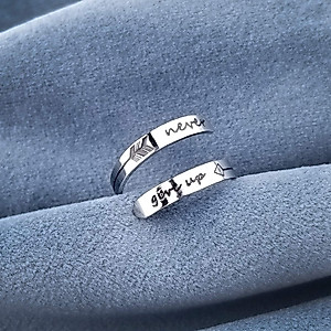 Vrycot Adjustable Stainless steel Silver Never give up Ring Inspirational Opening Stacking Cute Hiphop Bands