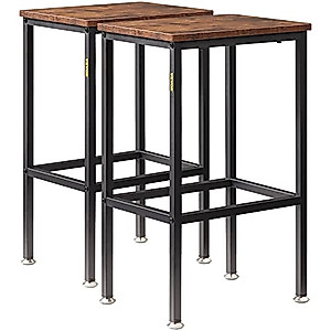 VEVOR Rustic Bar Stools, 25.6” Tall Rectangle Seat, Set of 2 Bar Chairs with Footrest Steel Frame Adjustable Feet, Wooden Industrial Kitchen Stool for Kitchen Dining Living Room, Rustic Brown