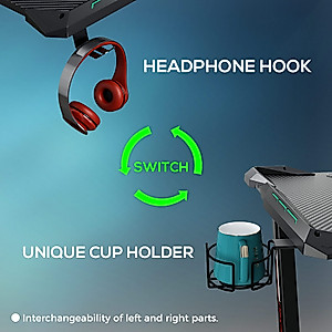 EUREKA ERGONOMIC Computer Desk, Gaming Desk with LED Lights 44.5 inch, Home Office Z Shaped Gaming Computer Desk Table with Mouse Pad Headset Hook Controller Stand Cup Holder, Black