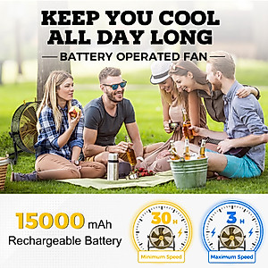 Smartele QF16 16 Inch Battery Powered Floor Fan Fast Charging,15000mAh Battery Operated Fan,Rechargeable Portable Fan,2500 CFM High Velocity Cordless Fan for Patio,Gym,Camping,Travel,Backyard