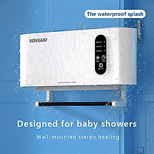 VOVGUU Wall Heater, Electric Space Heater for Bathroom 1500W, Electrical Wall Mounted Heater, Remote Control Bathroom Heater With Towel Rack, Waterproof