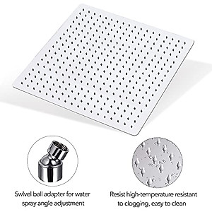 AWARA 16 Inch Rain Shower Head, Square Ultra Thin 304 Stainless Steel High Pressure Shower Head, Large Chrome Polish Rainfall Shower Head Full Body Coverage Modern Waterfall Shower Head