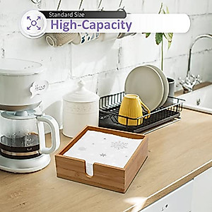 KOVOT Bamboo Napkin Holder – 7"W x 7"W Flat Square Natural Wooden Napkin Tray – Table Top Decorative Tissue Paper Dispenser for Kitchen, Luncheon & Dining Table