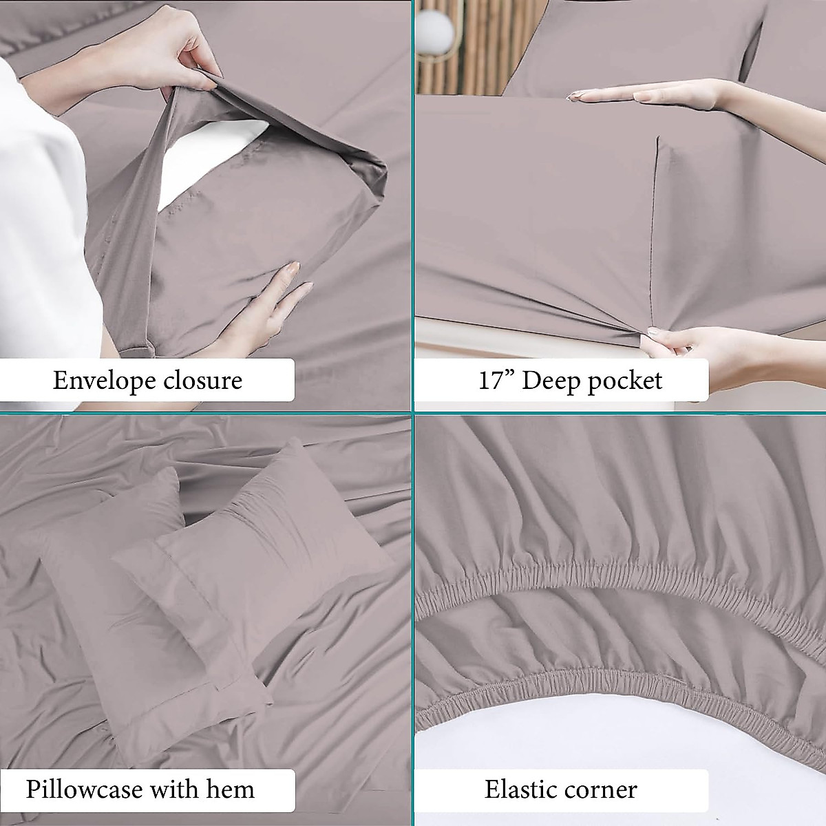 Bunny's Home 4 Piece Full Bed Sheet Set Egyptian Cotton Light Grey Full Size Sheet Set Breathable Sheets Extra Deep Pocket Full Sheets Fits 17 Inch Deep Mattress Machine Washable Cooling Sheets