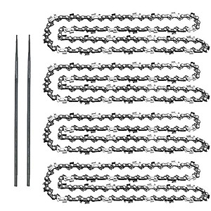 4 Pack 14-Inch Chainsaw Chain with 2 Bonus Sharpening Files; Heavy Duty Carbon Steel Chains Fit Most Major Chainsaw Brands; for Commercial, Professional and Home Use | Cuts Like Butter