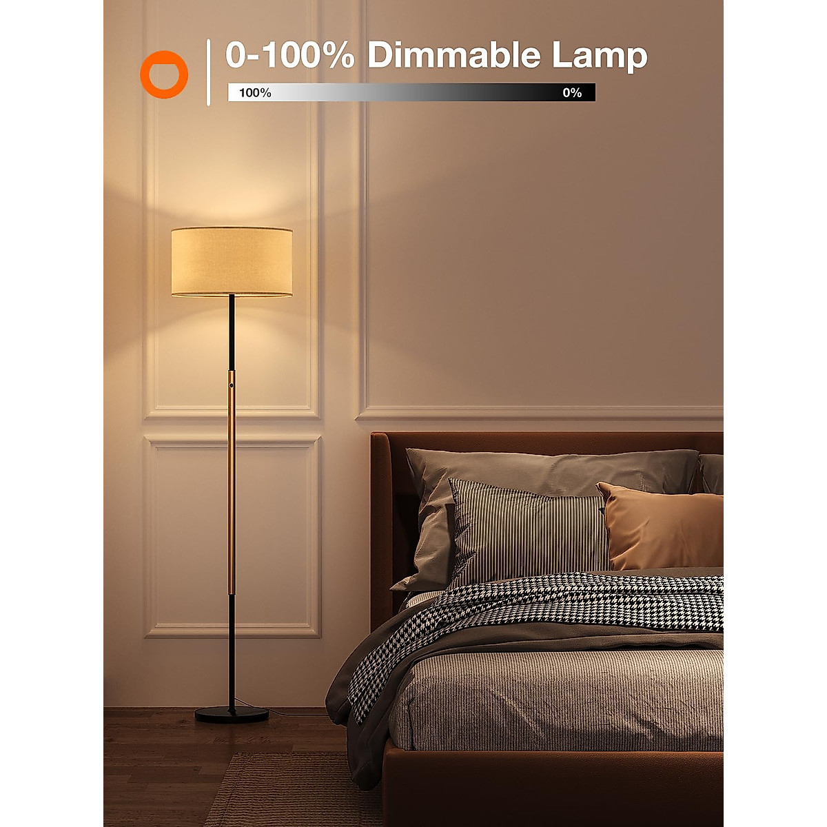 addlon Floor Lamps for Living Room, dimmable Floor lamp with 2 LED Bulbs, Super Large lampshade Modern Standing lamp, Bright Tall Floor lamp for Bedroom and Office (Adjustable Brightness) - Black