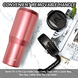 Zibtes 40oz Insulated Tumbler with handle and Lid Straws, Stainless Steel Travel Coffee Cup Holder Friendly, Metal Water Bottle Keeps Drinks Cold up to 34 Hours(Rose gold 1 pack)