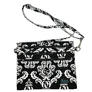 RoomForLife - Trendy Crossbody Quad Zipper Bag - Color : Damask Black - Handbag - Purse - Compact bag