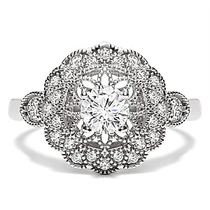 TwoBirch 18k White Gold Microplated Art Deco Floral Design Duo Bridal Ring Set Engagement Ring and Wedding Band with Cubic Zirconia (SET (2 RINGS), Size 7)