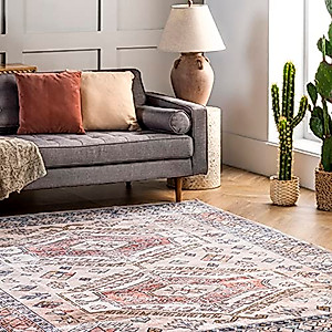 nuLOOM Mae Tribal Motif Machine Washable Area Rug, 5' x 8', Peach