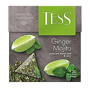 Tess Ginger Mojito Green Tea Composition Lemon Peel and Mint Leaf Tea in 20 Pyramid Sachets