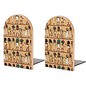Egypt Pharaoh Pattern Wood Book Ends for Shelves Non-Skid Bookend Book Stand Book Holder Stopper for Home Office School