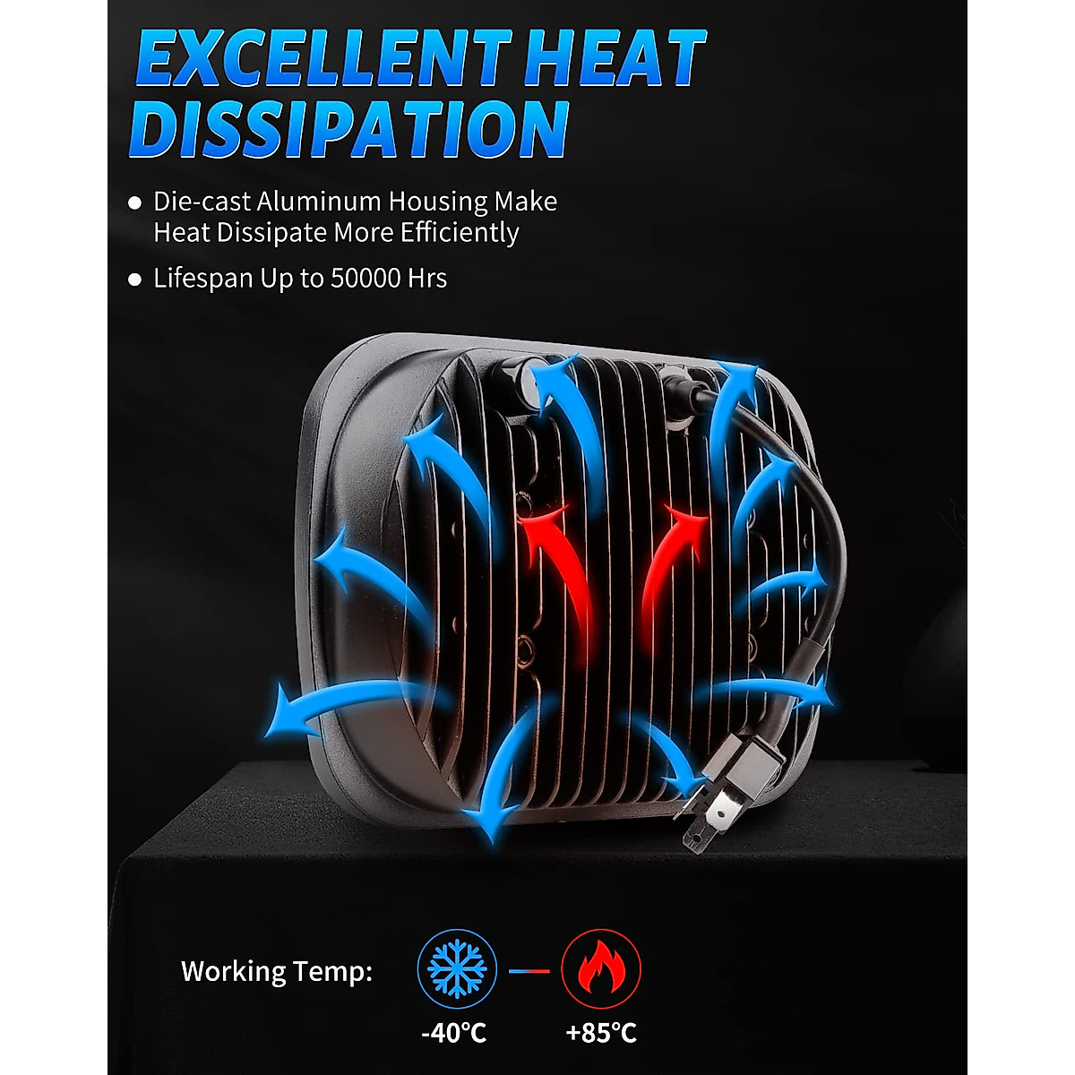 BICYACO DOT 110W 5x7 7x6 Inch Led Headlights Hi/Low Led Sealed Beam Headlamp Compatible with Jeep Wrangler YJ Cherokee XJ Kenworth T300 1997-2010 H4 Plug H6054 H5054 6054 6052 (Black)