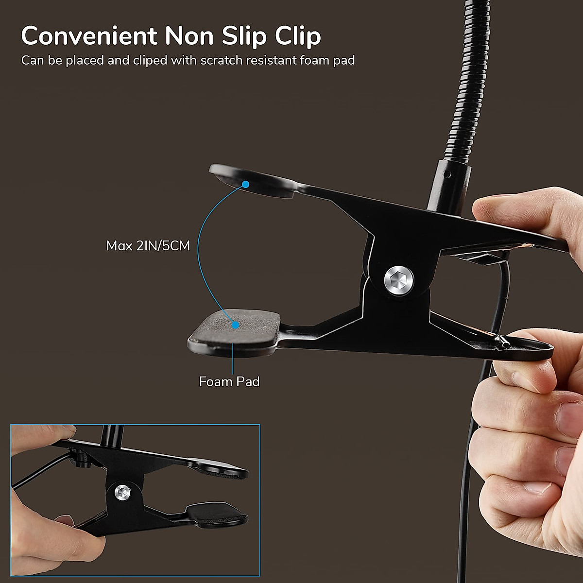 Clip on Desk Lamps,48 LEDs 360°Flexible Gooseneck Reading Table Light,3 Color Modes, 10 Dimmable Brightness, Eye-Caring USB Clamp Books Night Light for Home, Office, Dorm, Study, Work (Black)2