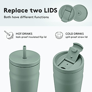 COKTIK 20oz Insulated Tumbler with Lid and Straw 2 Lids (Straw/Flip) Iced Coffee Cup Reusable Stainless Steel Travel Mug Water Bottle Cupholder Friendly for Women Men Her Him (Bay Leaf)