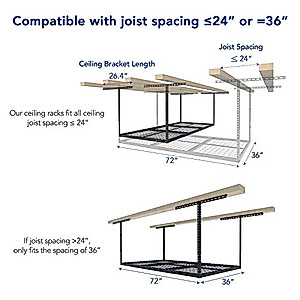 FLEXIMOUNTS 3x6 Overhead Garage Storage Adjustable Ceiling Storage Rack, 72" Length x 36" Width x 40" Height, Black