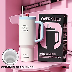 John Smith 40 oz Tumbler with Handle and Straw Reusable Stainless Steel Water Bottle Travel Mug Cupholder Friendly Gifts for Women Men Him Her (White)