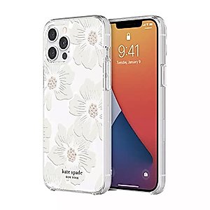 Kate Spade New York Protective Hardshell Case for iPhone 12 & iPhone 12 Pro - Hollyhock Floral Clear/Cream with Stones