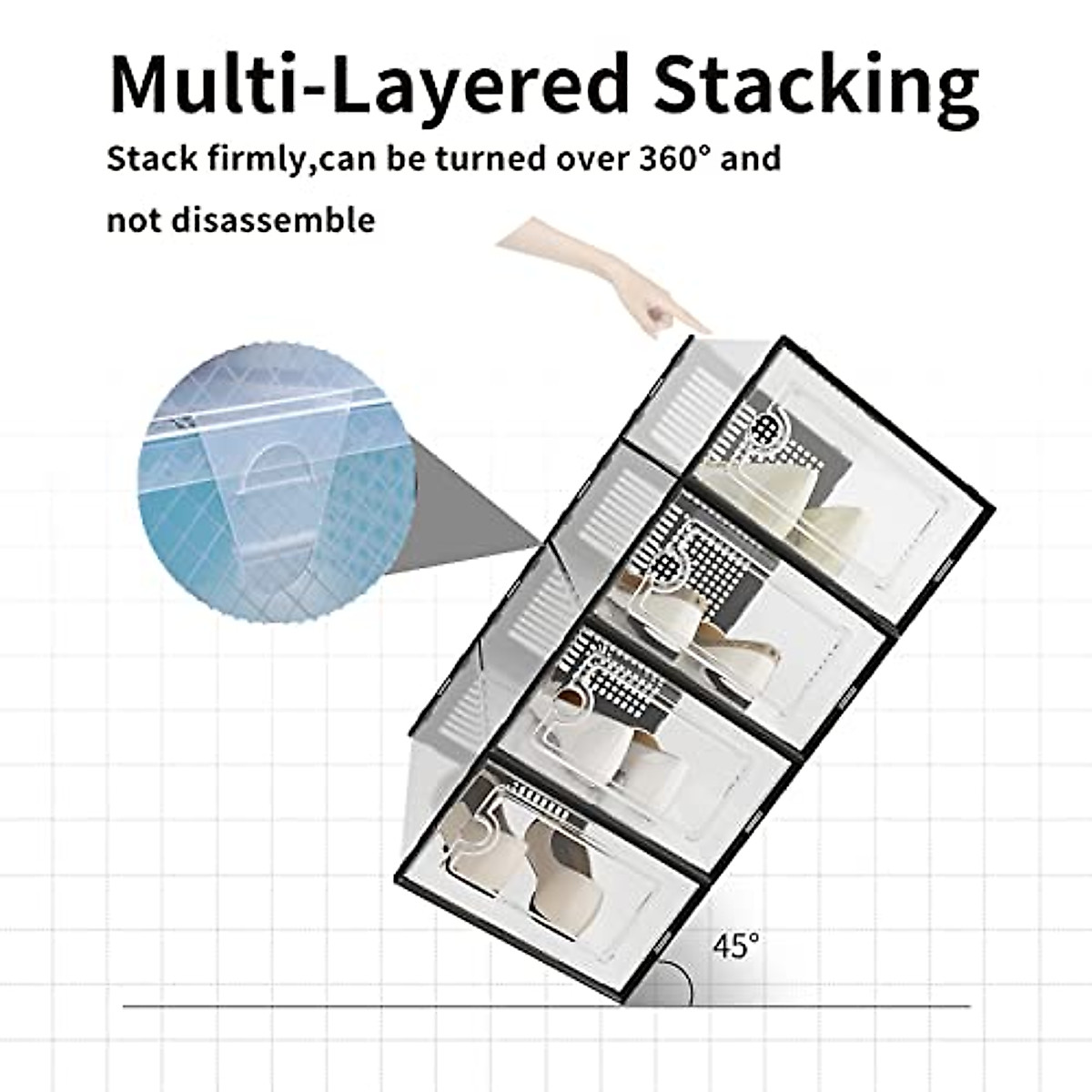 JOCHER 12 Pack Shoe Storage Boxes Black,Clear Plastic Stackable Shoes Organizer for Closet,Sneaker Storage Bins with Lids,Shoe Storage Containers for Under Bed,Entryway,Closet Floor,Space Saving