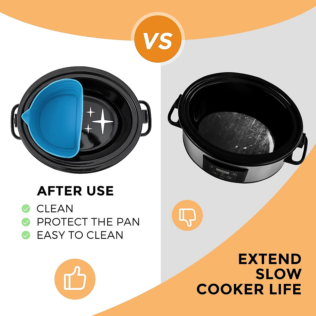 Slow Cooker Divider Liner Fit 6 QT Crockpot, 2 in 1 Reusable & Leakproof Silicone Crockpot Divider Slow Cooker Divider with 2pcs Anti-Hot Glove