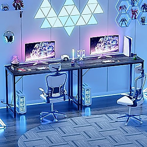 iSunirm Computer Desk with Power Outlets and USB Charging Ports, 48 Inch Modern Home Office Desks, Sturdy Student Writing Table, Simple Laptop PC Gaming Desk for Bedroom Workstation, Black Oak