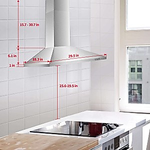 SNDOAS Range Hood 30 inch,Wall Mount Range Hood in Stainless Steel With Ducted/Ductless Convertible,Stove Vent Hood with Aluminum Filters,3 Speed Exhaust Fan,LED Light,Button Control