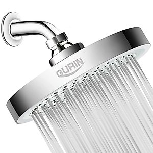 GURIN Shower Head High Pressure Rain, Luxury Bathroom Showerhead with Chrome Plated Finish, Adjustable Angles, Anti-Clogging Silicone Nozzles (California 1.8 GPM)